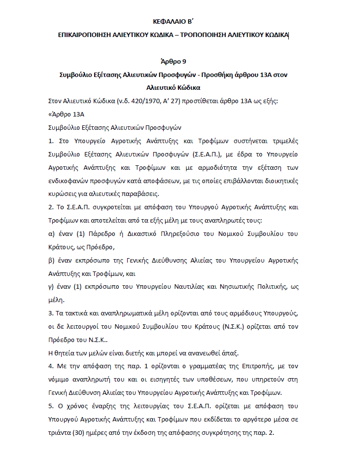 ΤΡΟΠΟΠΟΙΗΣΗ ΑΛΙΕΥΤΙΚΟΥ ΚΩΔΙΚΑ. - Στράτος Σιμόπουλος