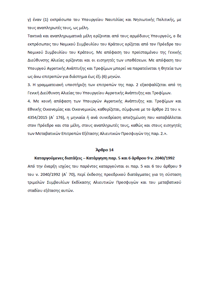 ΤΡΟΠΟΠΟΙΗΣΗ ΑΛΙΕΥΤΙΚΟΥ ΚΩΔΙΚΑ. - Στράτος Σιμόπουλος